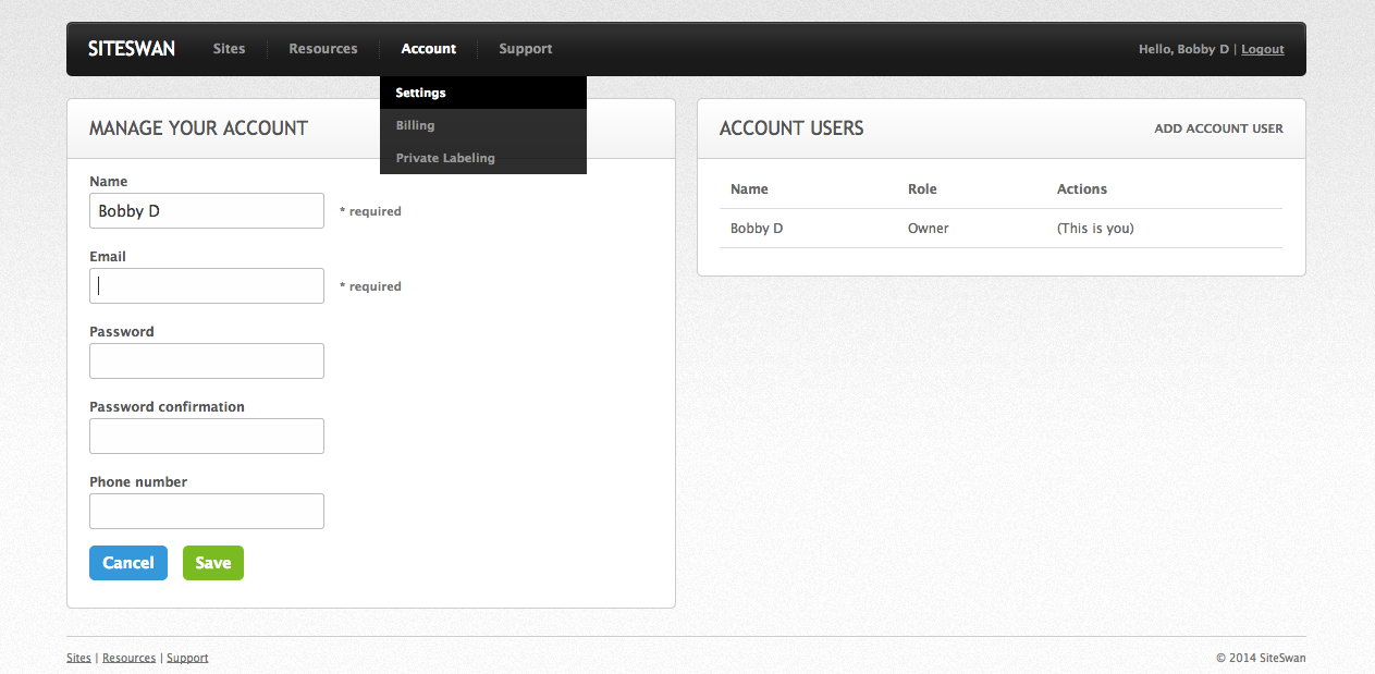 Manage My Account – SiteSwan Support