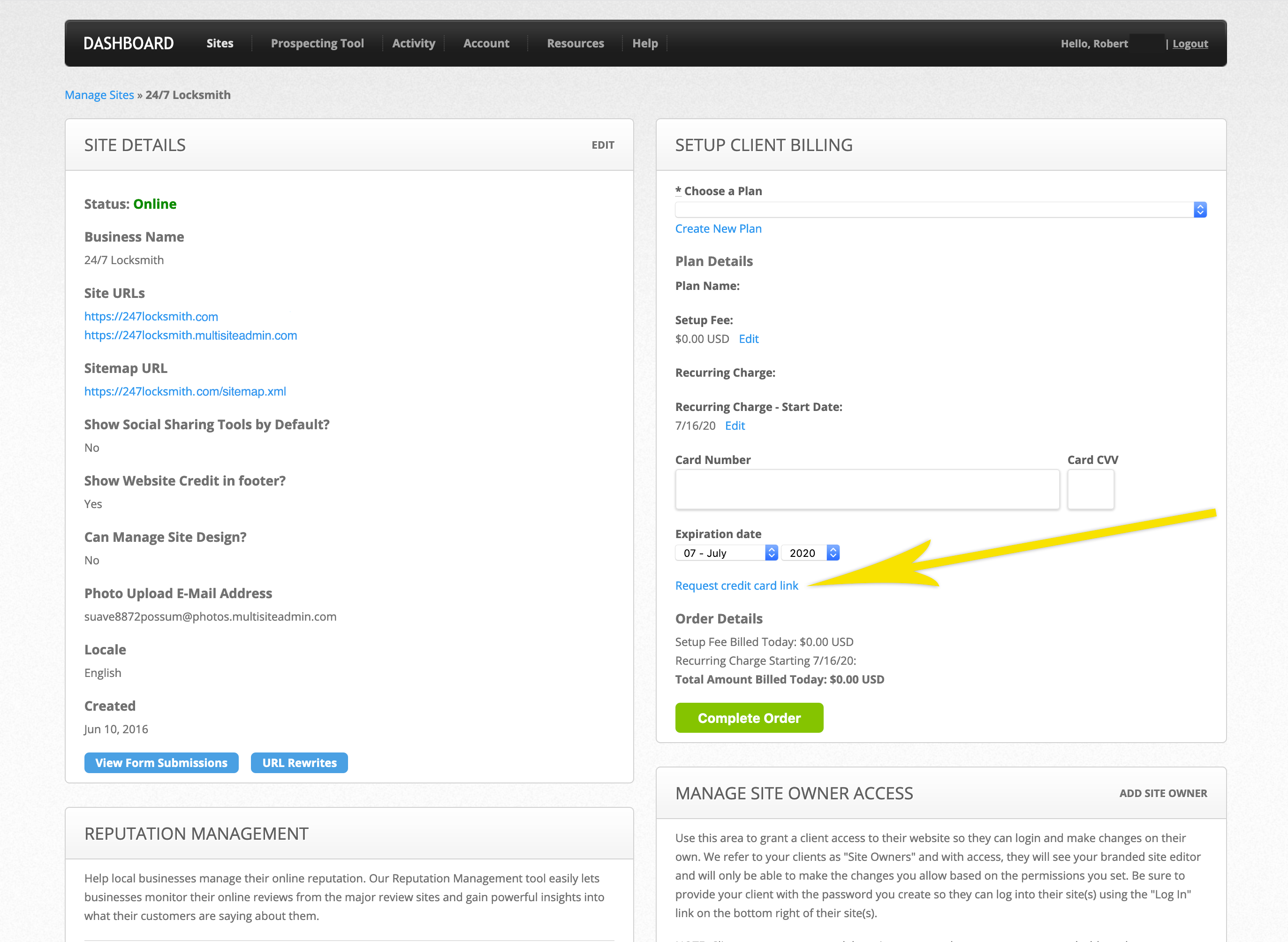 How to Use the Request Credit Card Link – SiteSwan Support